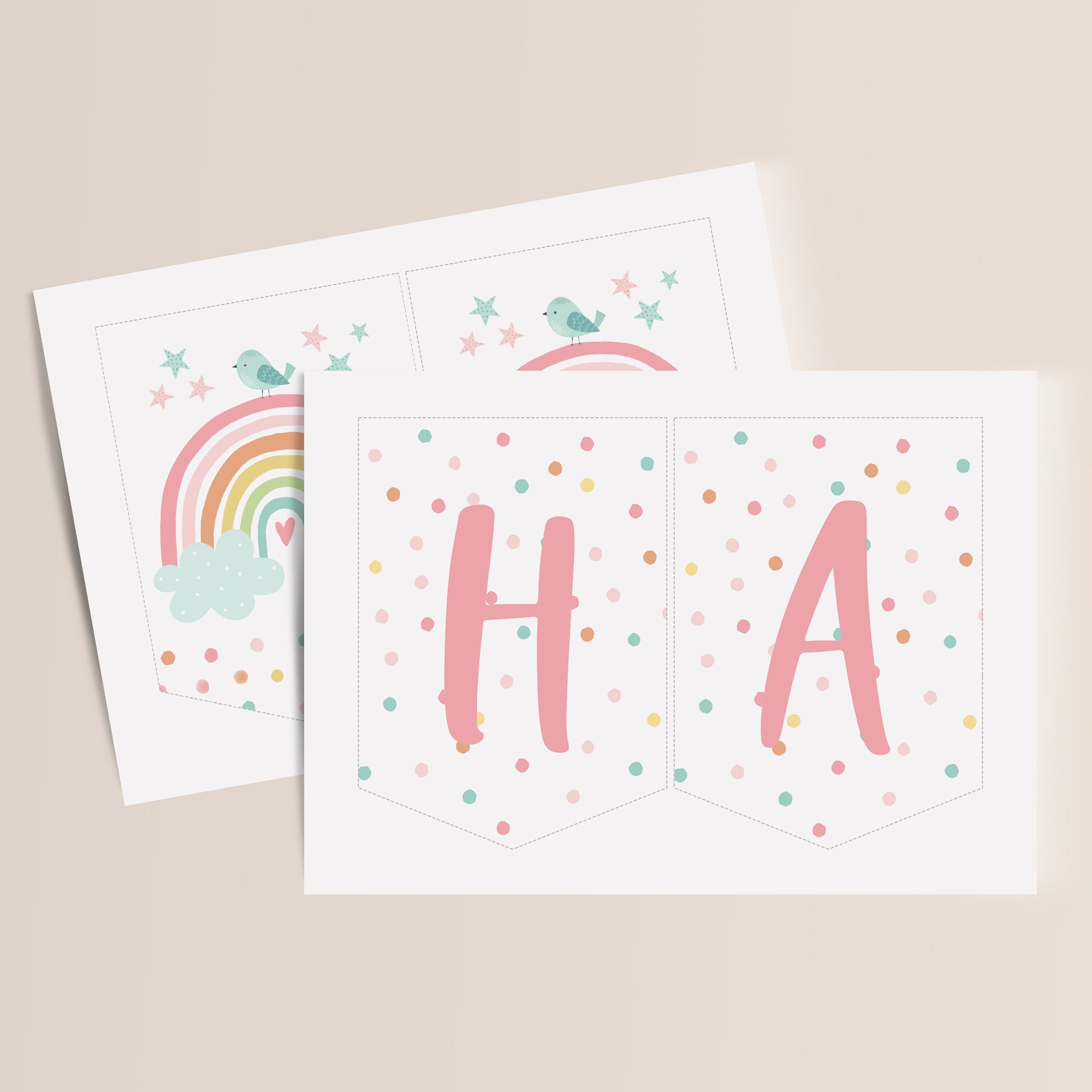 Printable Rainbow Happy Birthday Banner Boho Modern Rainbow Girl Cute ...