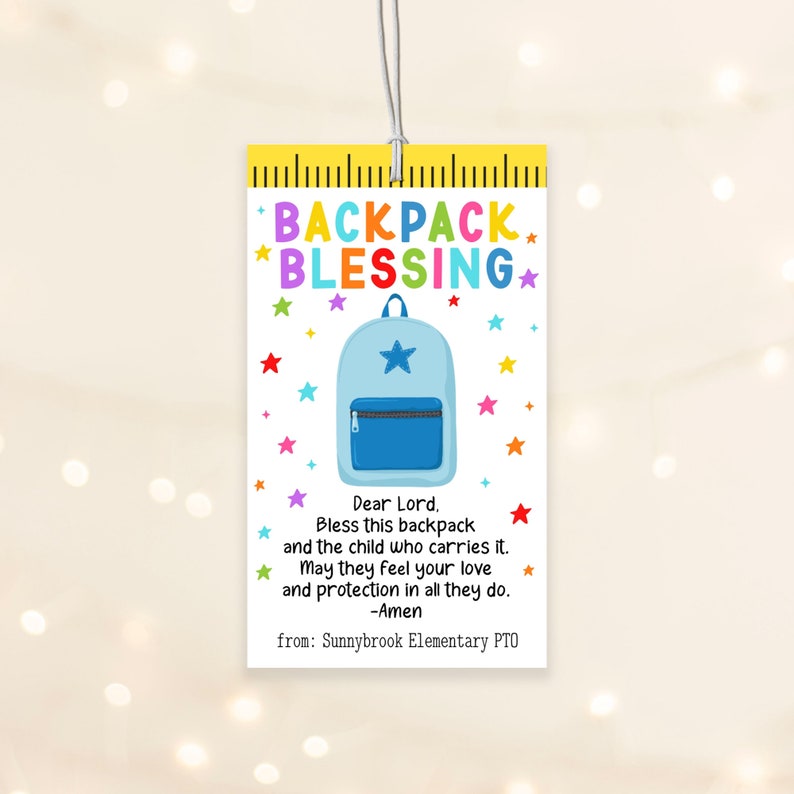 Backpack Blessing Printable Gift Tag, Backpack Prayer Tag, Printable ...