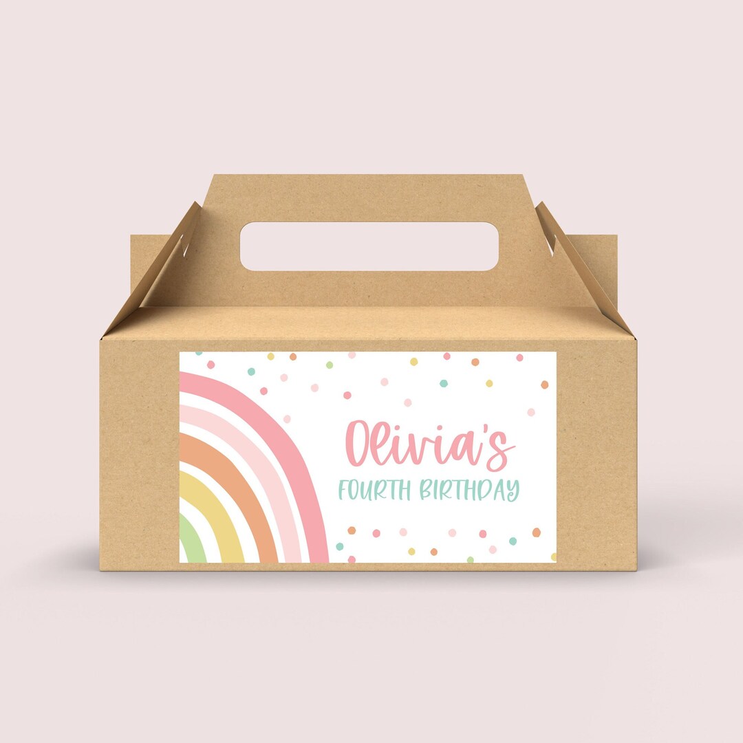 Editable Rainbow Gable Favor Box Label Template Printable Girl Pastel ...