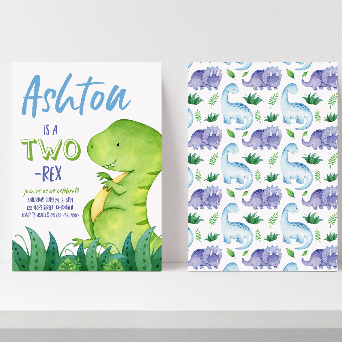 Dinosaur Two Rex 2nd Birthday Invitation Template Printable - Etsy