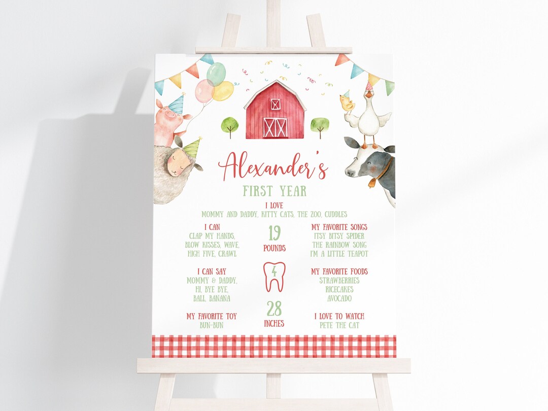 Editable Farm Animals Birthday Milestone Sign Farmyard Boy or Girl 1st ...