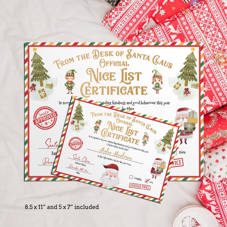 Editable Nice List Certificate Printable Letter From the Desk of Santa ...