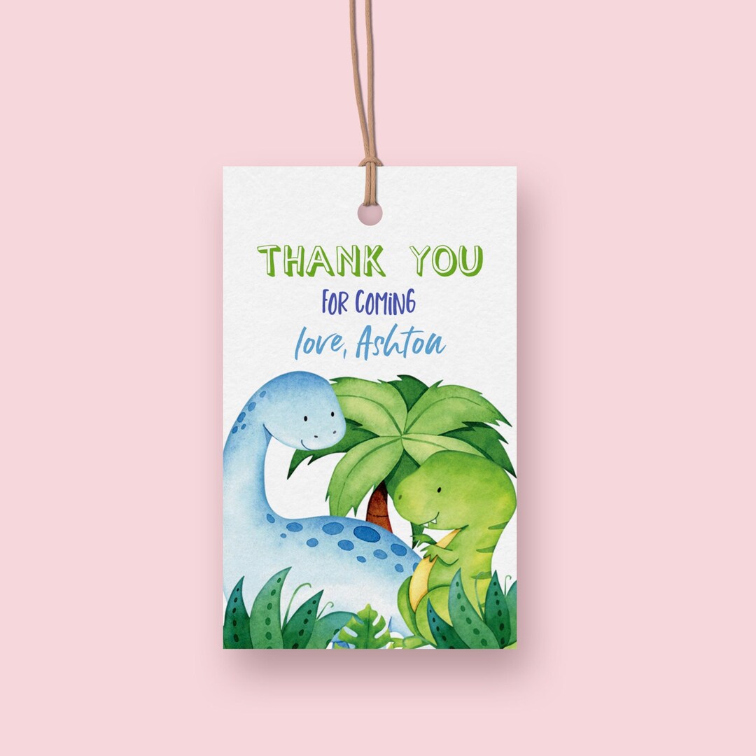 Editable Dinosaur Favor Tag Template Printable Rectangle Boy Birthday ...