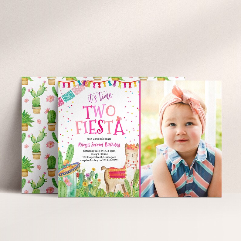 Fiesta 2nd Birthday Invitation Its Time Two Fiesta Llama Second ...