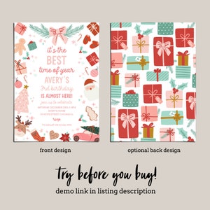 Pink Christmas Birthday Party Invite Printable Girl Winter Holiday ...