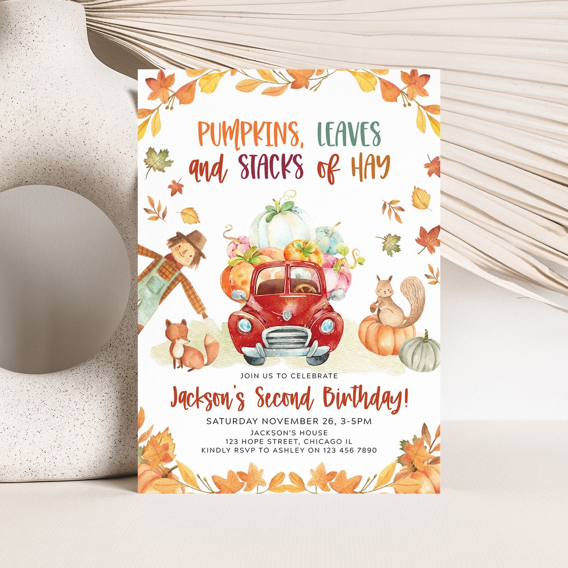 Editable Fall Second Birthday Invitation Template Printable - Etsy