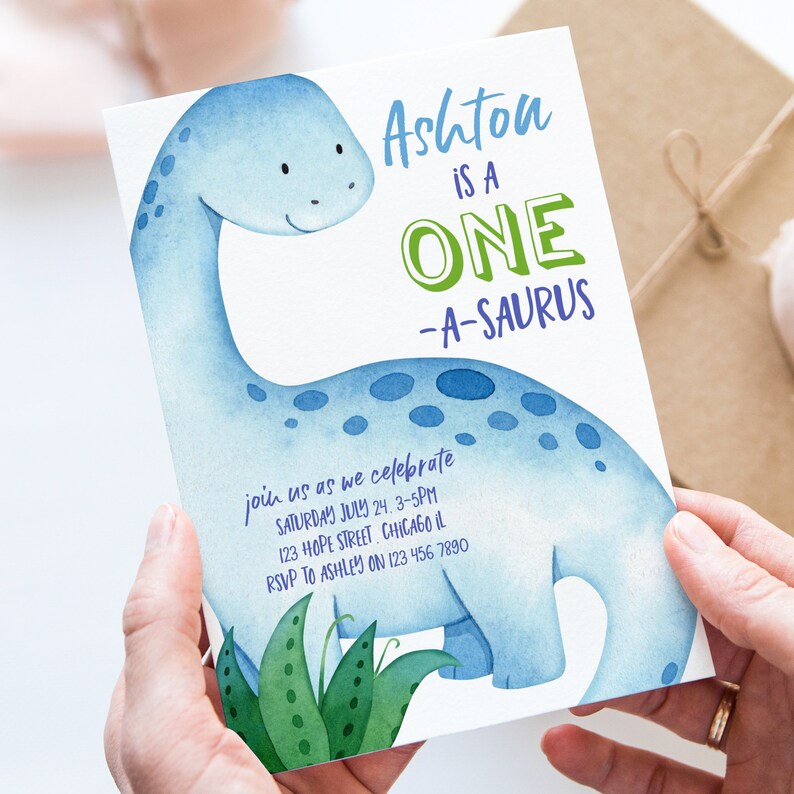 Editable One A Saurus First Birthday Invitation Template Boy Printable ...
