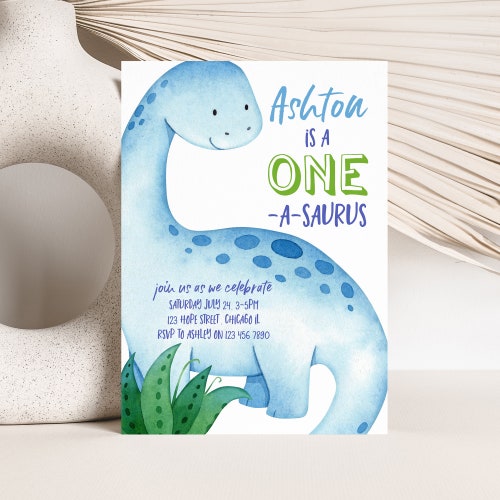 Editable One A Saurus First Birthday Invitation Template Boy - Etsy