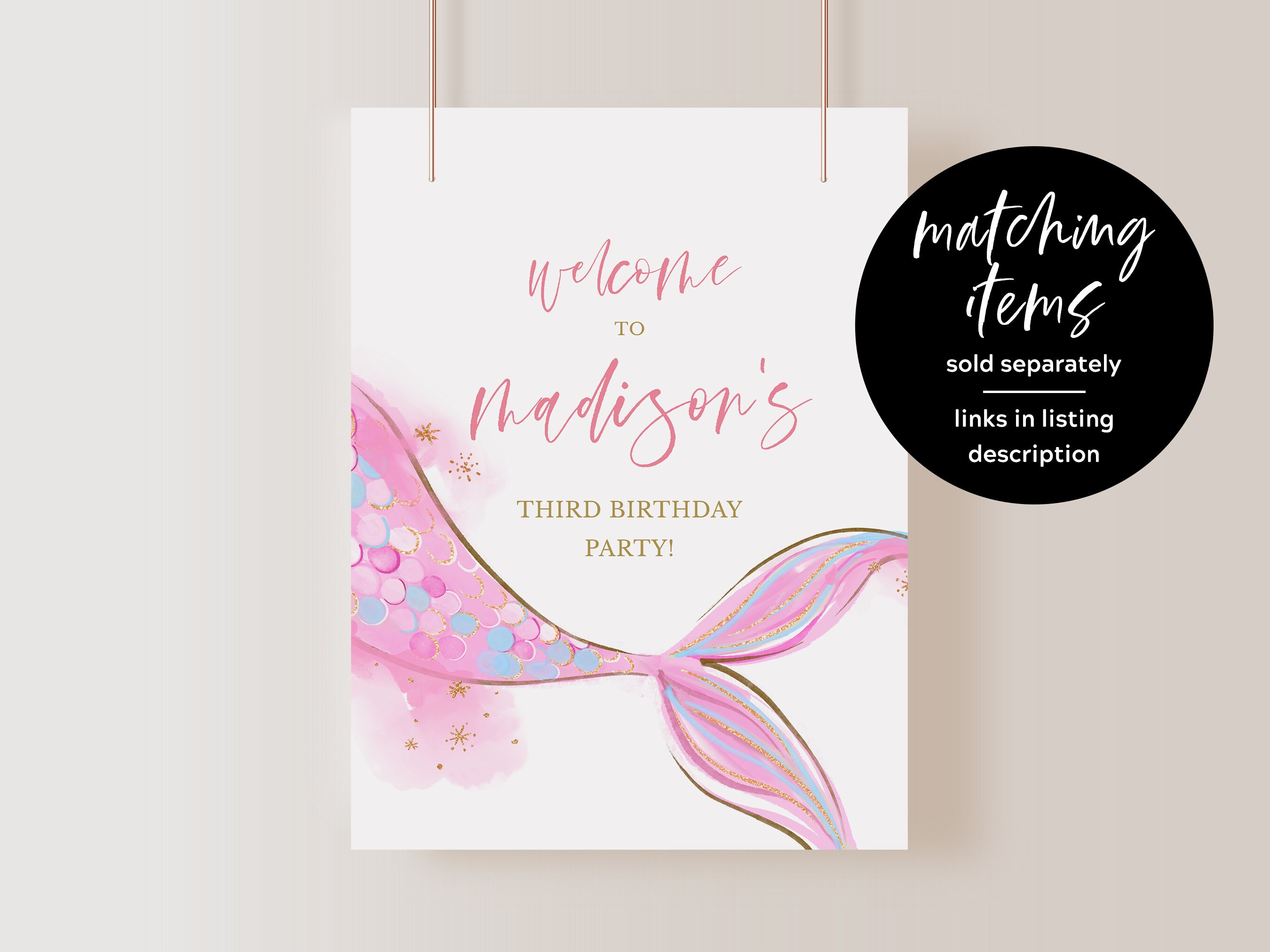 Mermaid Editable Signs, Printable Pink Under the Sea Birthday Party ...