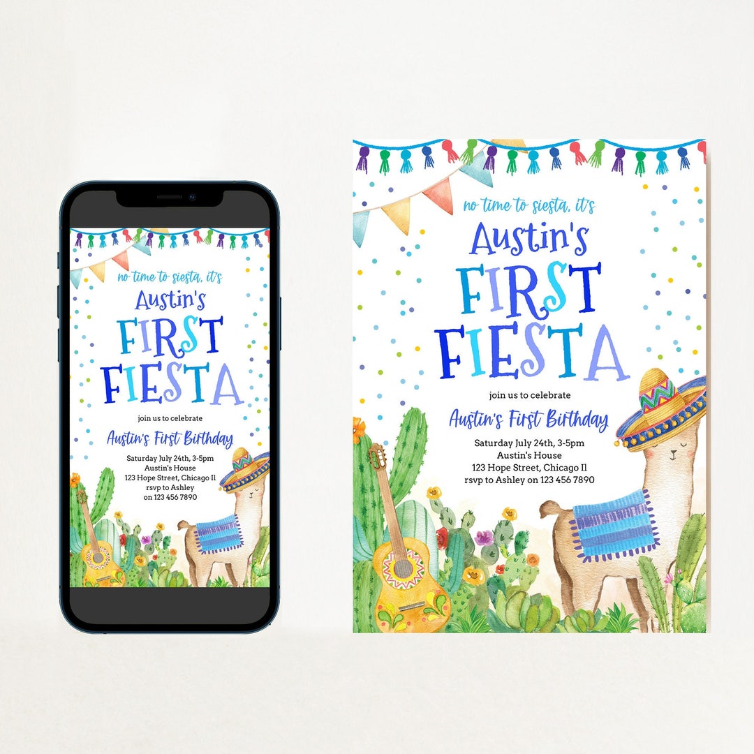 Fiesta 1st Birthday Party Invitation Template and Evite First Fiesta ...