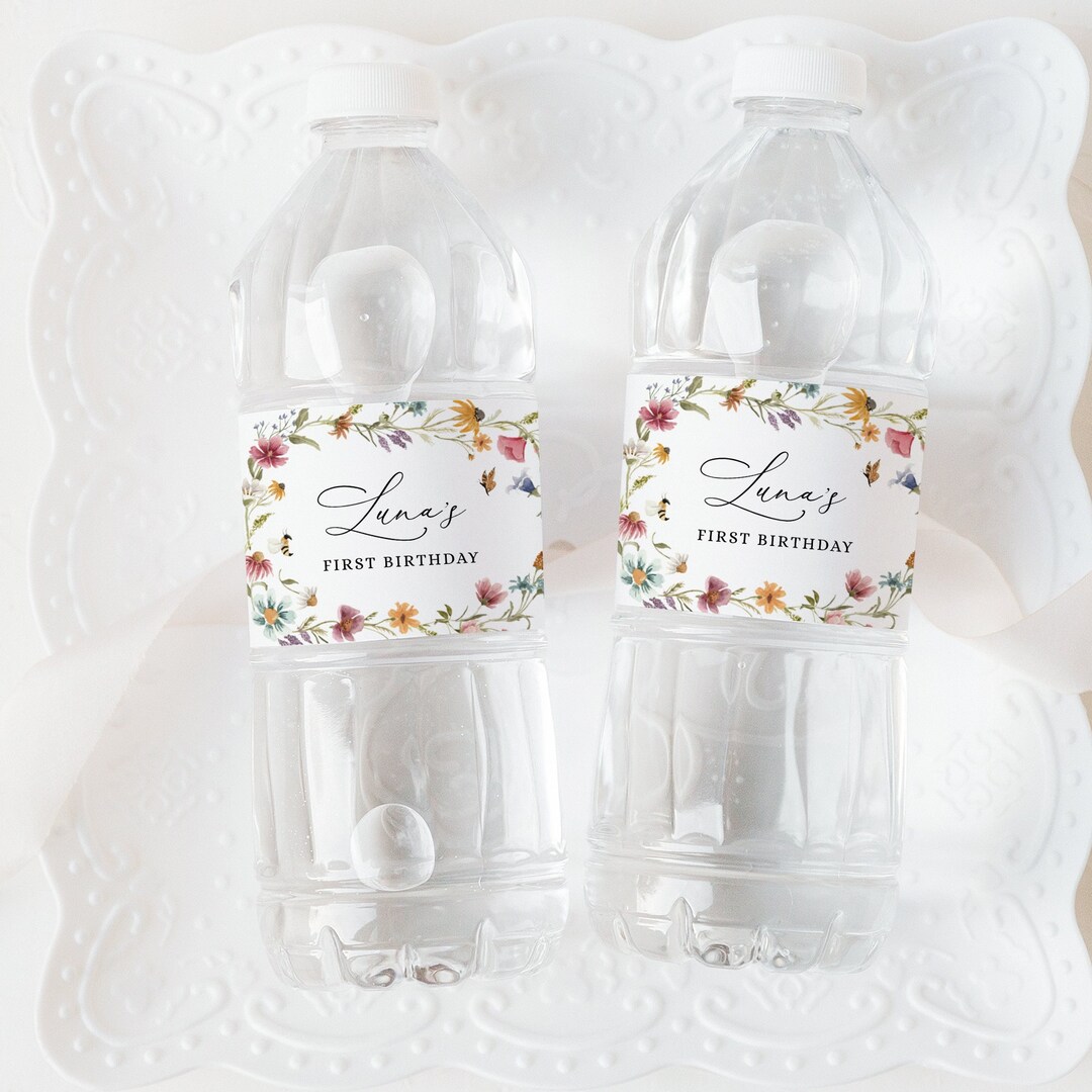 Wildflower Water Bottle Label Template, Printable Floral Custom Water ...