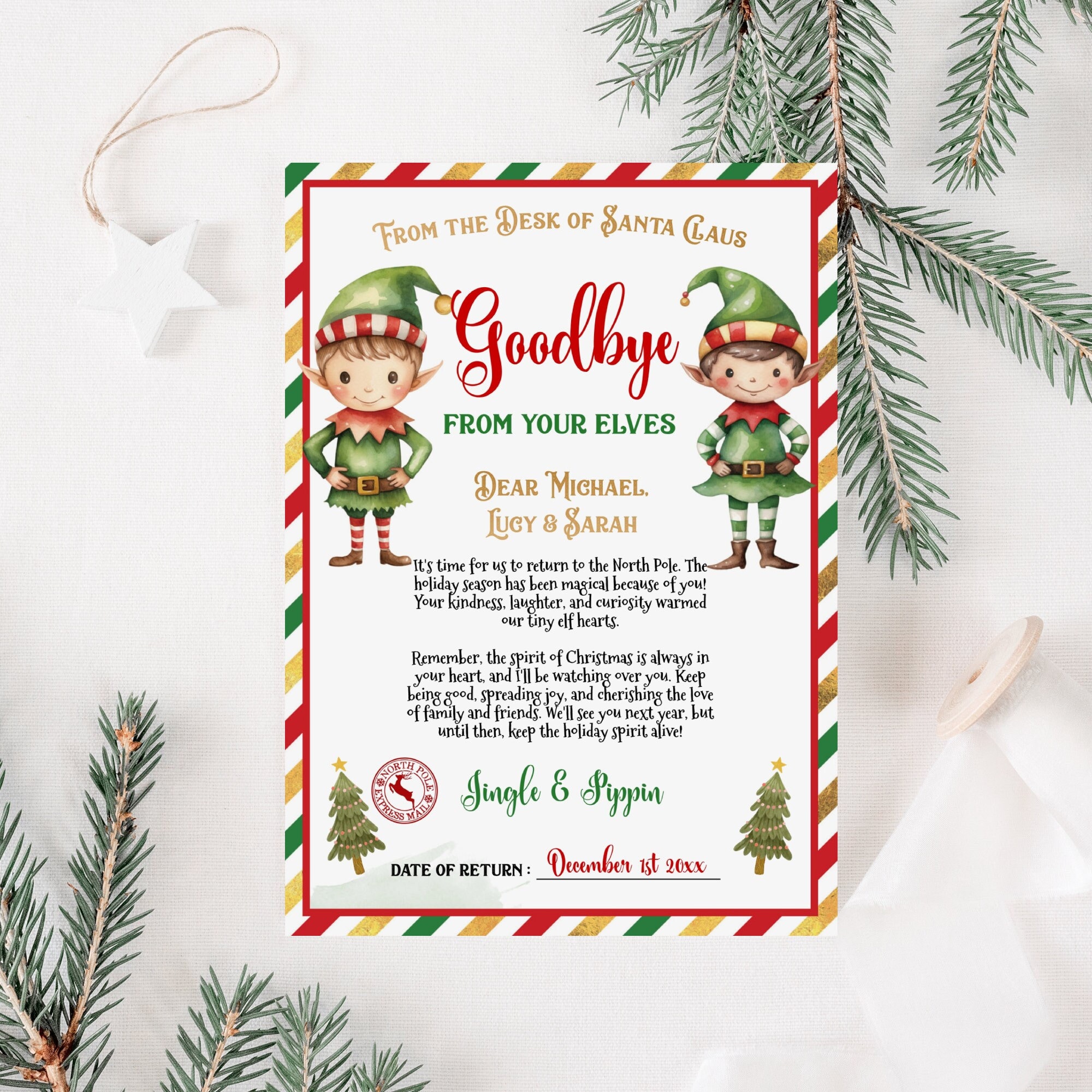 Editable Letter From Elf Printable Elf Goodbye Letter Christmas Elf ...