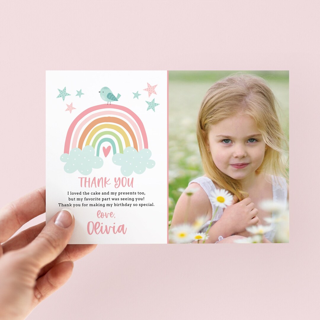 Editable Boho Rainbow Thank You Photo Card Template Printable Bright ...