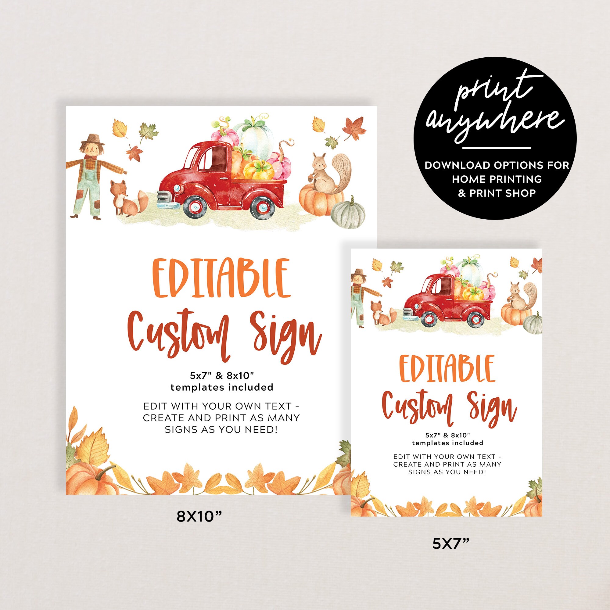 Editable Custom Sign Template Fall Birthday Party Decor Pumpkin Truck ...