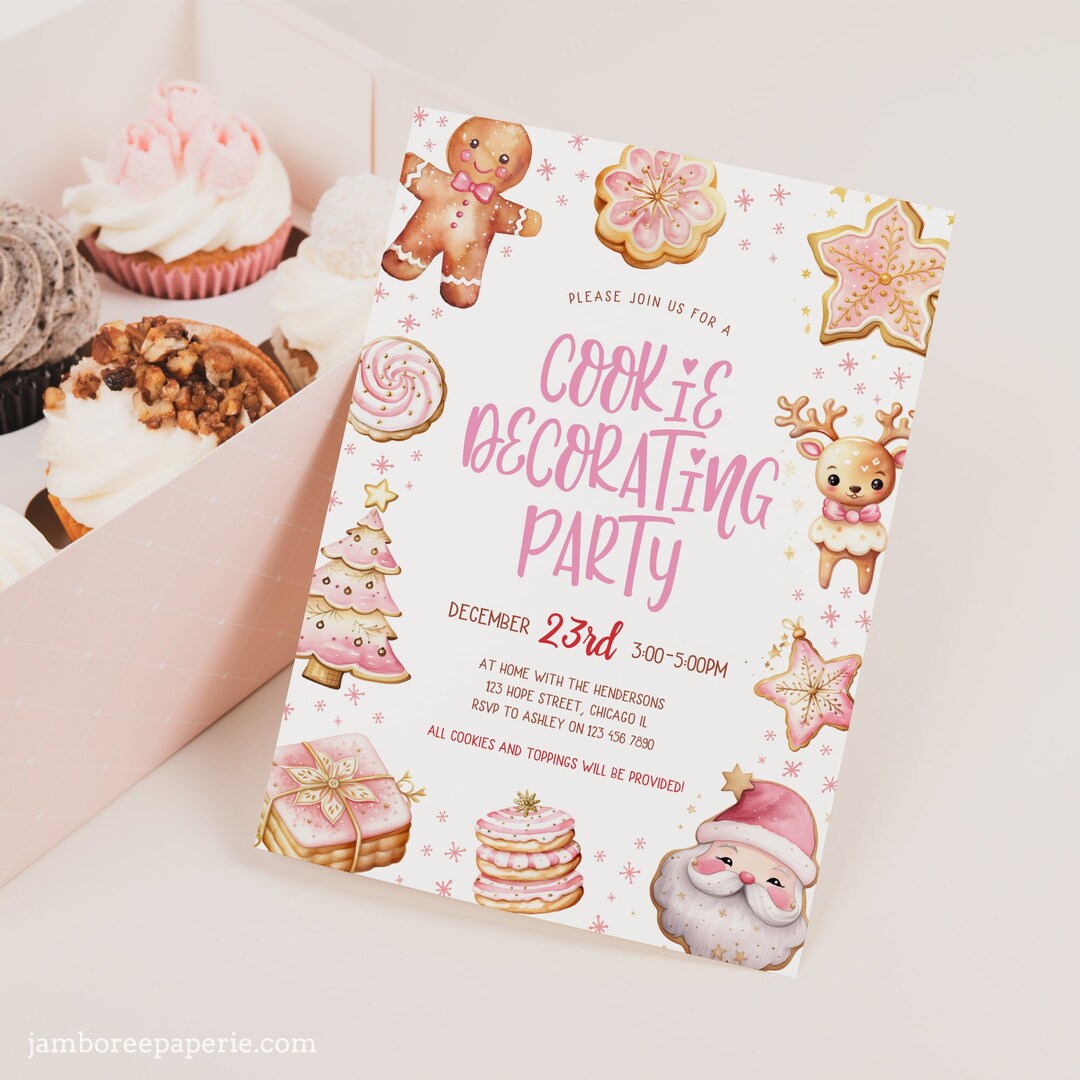 Christmas Cookie Decorating Party Invitation Printable Pink Winter ...