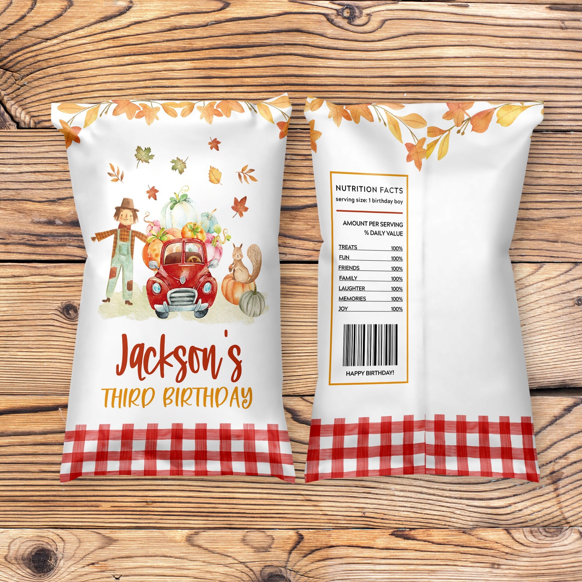 Editable Fall Chip Bags Template Printable Boy Birthday Party Decor ...