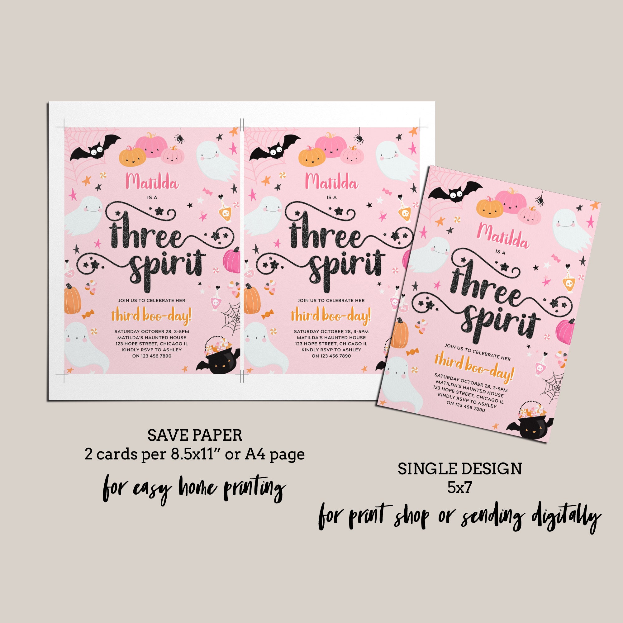 Three Spirit Halloween 3rd Birthday Party Invitation Cute - Etsy