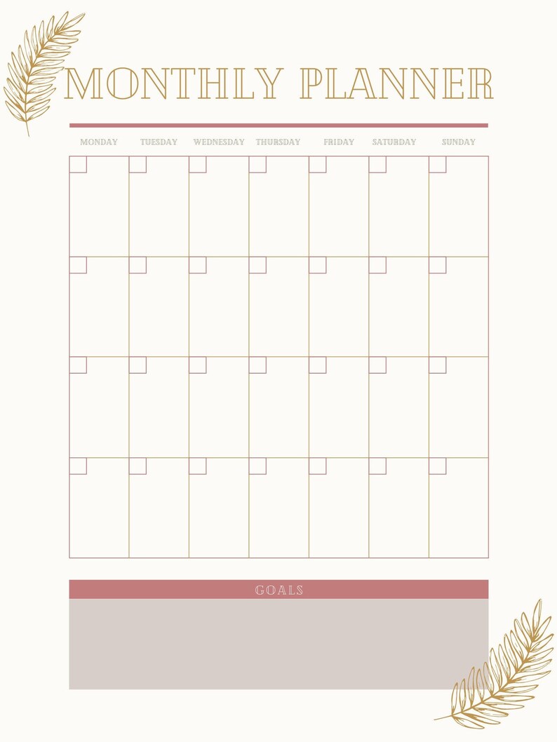 Monthly Blank Calendar, Printable Calendar, Horizontal 11x8.5 Inches ...