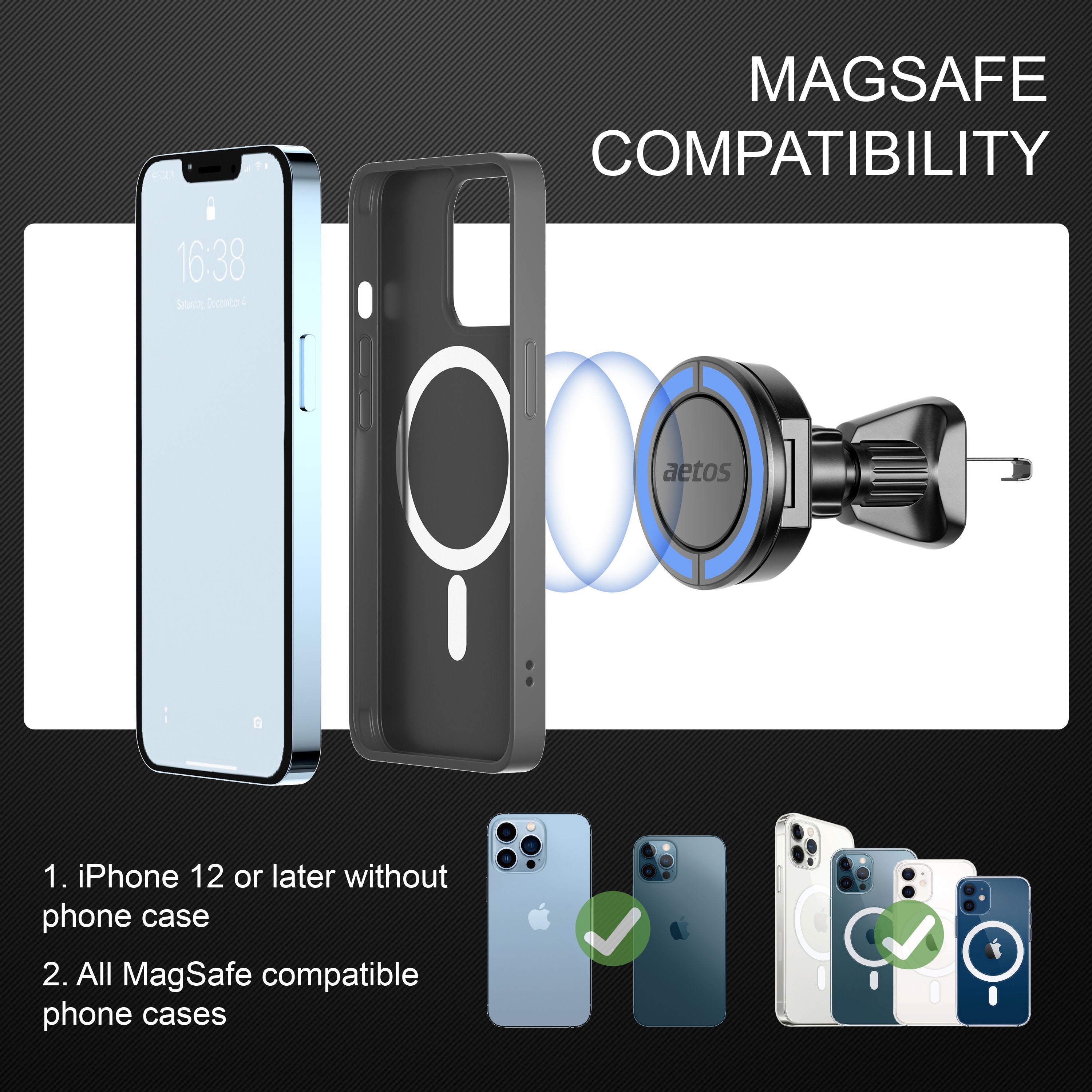 Magsafe Compatible 3-in-1 Magnetic Car Phone Mount: Spring Loaded J ...