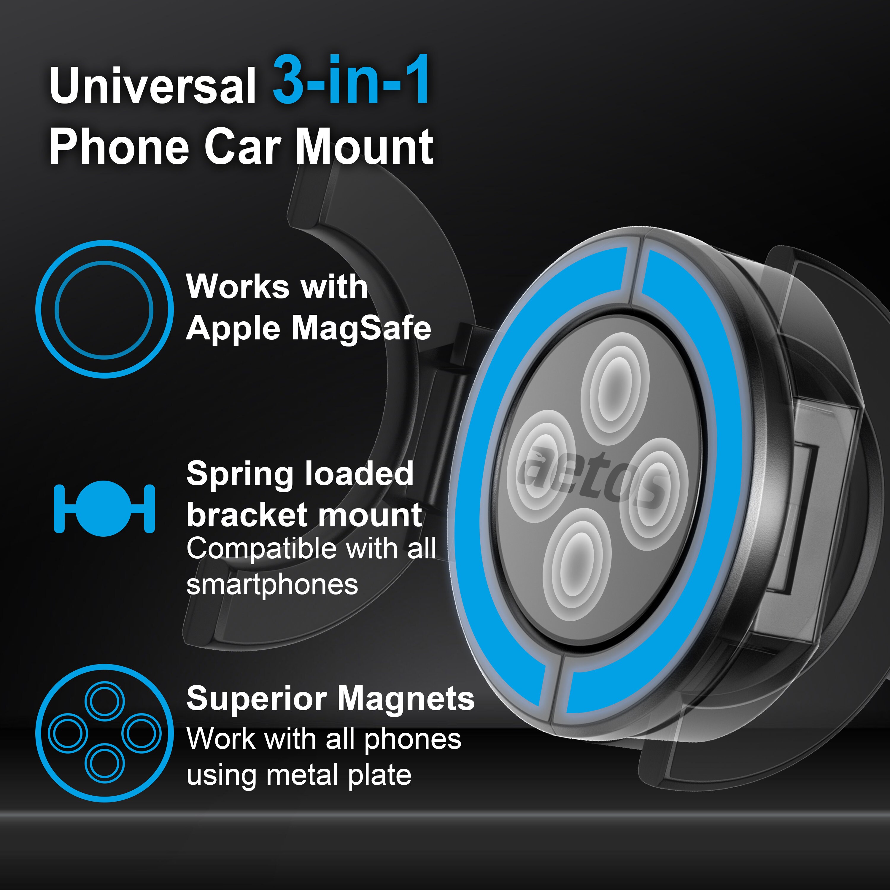 Magsafe Compatible 3-in-1 Magnetic Car Phone Mount: Spring Loaded J ...