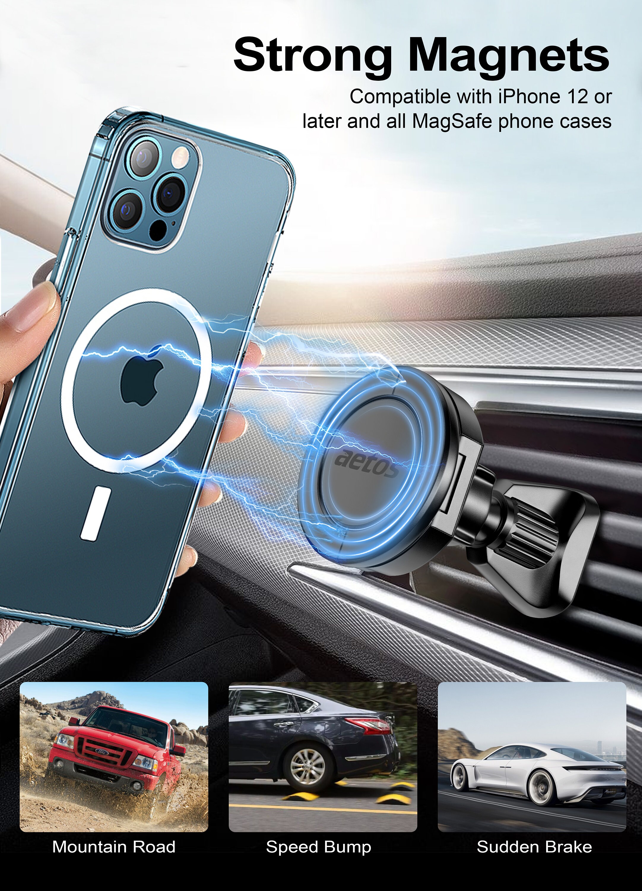 Magsafe Compatible 3-in-1 Magnetic Car Phone Mount: Spring Loaded J ...