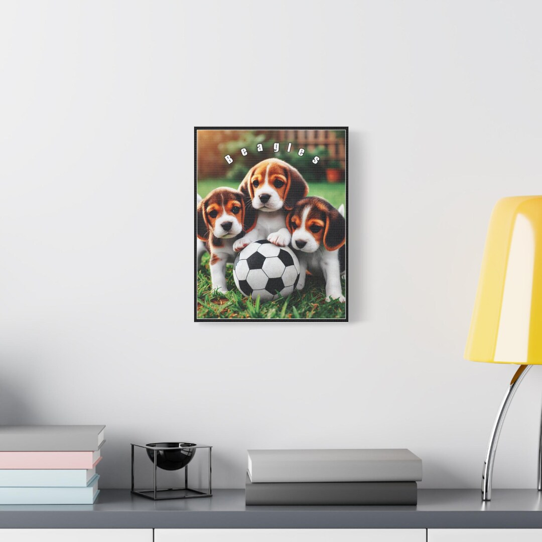 Beagles With Soccer Ball Canvas Print, Cute Dog Wall Art, Pet Lover Gift, Animal Art Decor ...