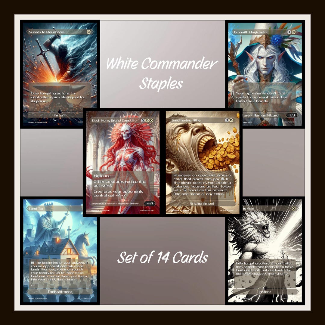 White Commander Staples 14 Proxy Cards High Quality Black Card Stock ...