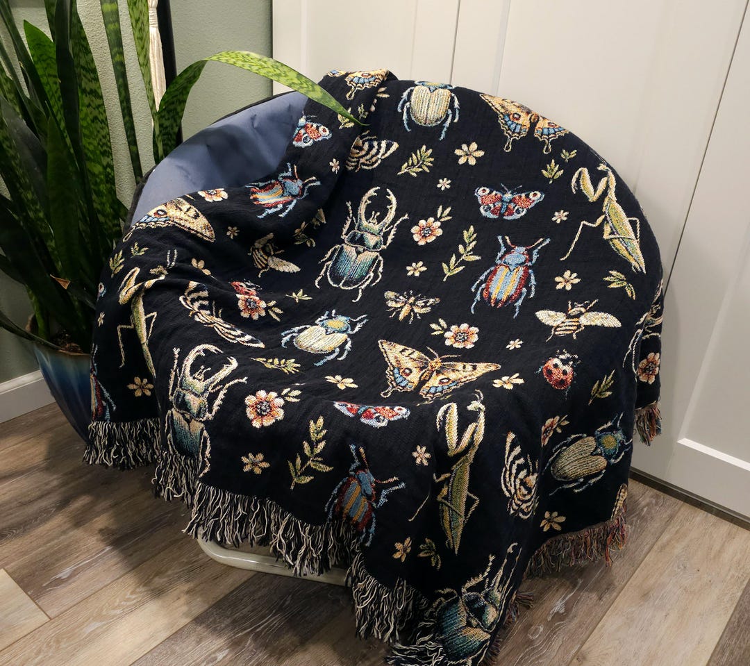 Insects Woven Blanket: Nature Lover Bug Print Throw - Etsy