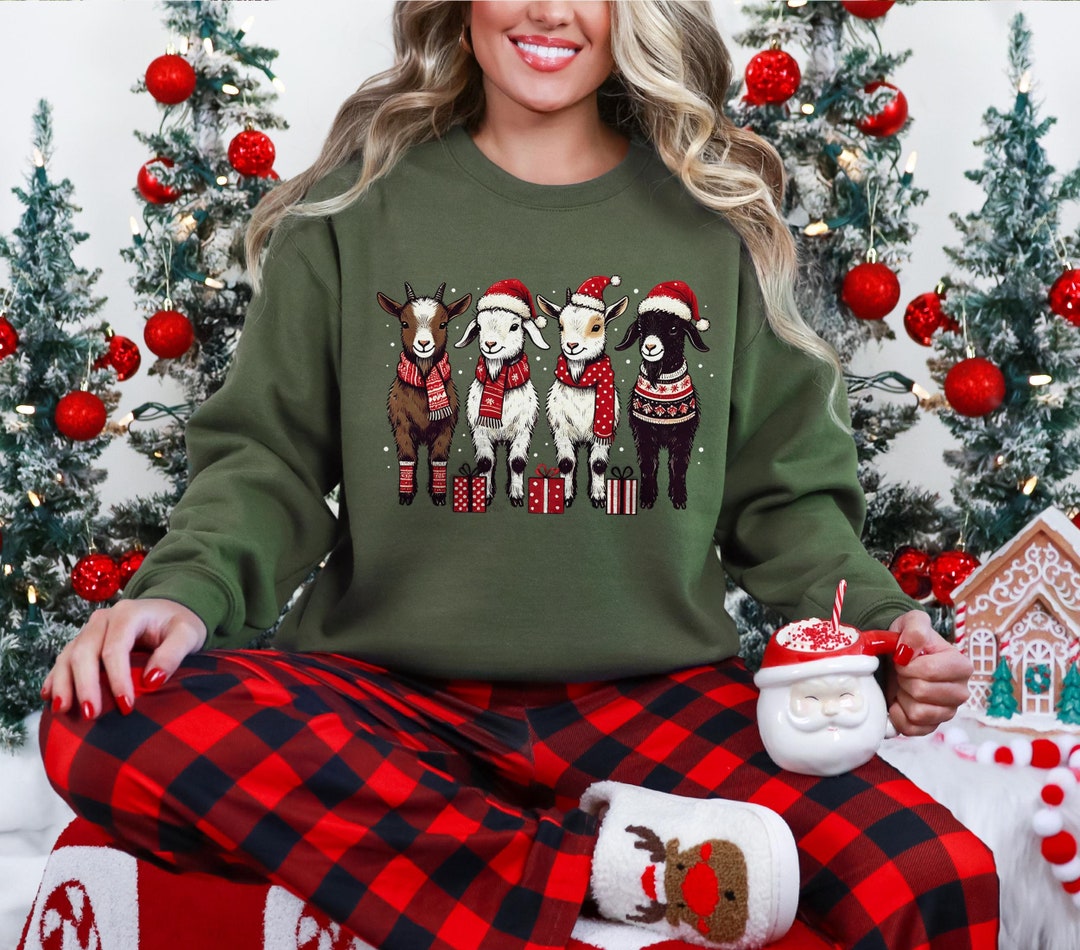 Christmas Goats Sweatshirt, Cute Goat Sweater, Christmas Farm, Holiday ...