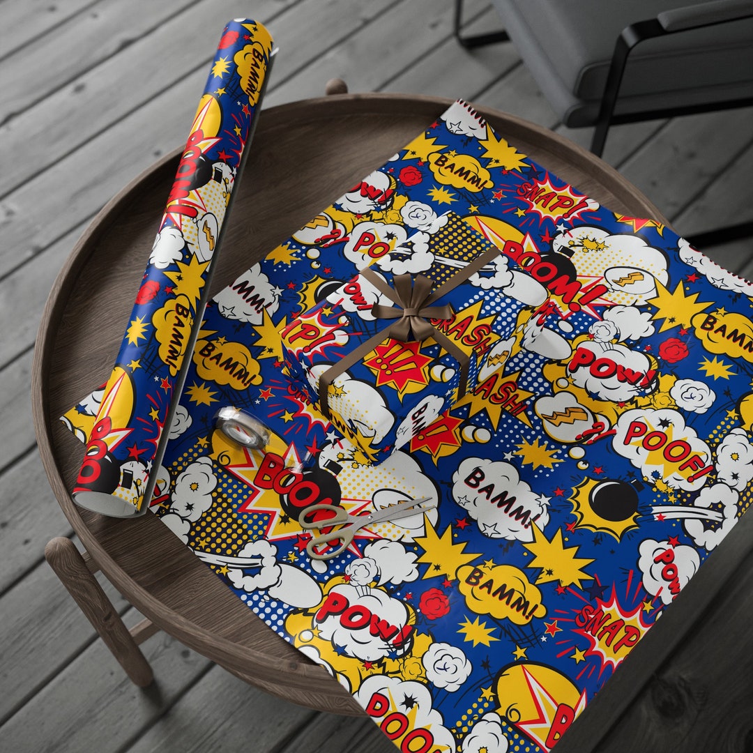 Adorable Comic Wrapping Papers for Kids Birthday, Superhero Theme Gift ...