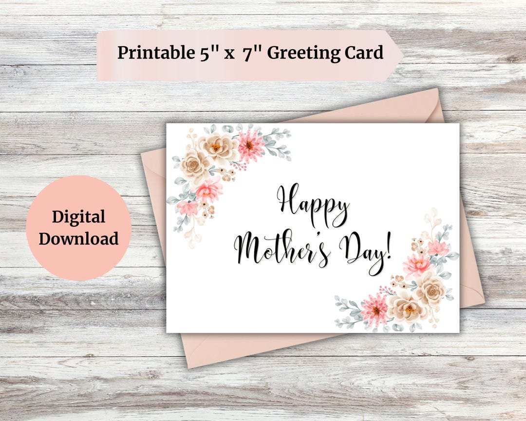Digital Mother's Day Card: Printable 5x7 Floral Greeting, Instant ...
