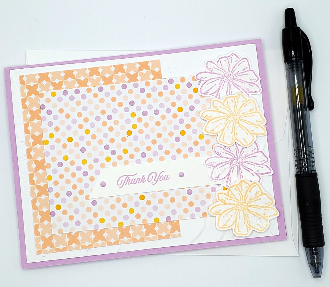 Thoughtful Thank You Card, Handcrafted Thank You Card, Playful Floral ...