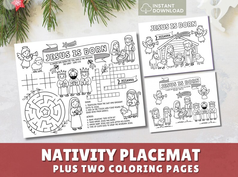 Christmas Activity & Coloring Pages Nativity Placemat for Kids ...