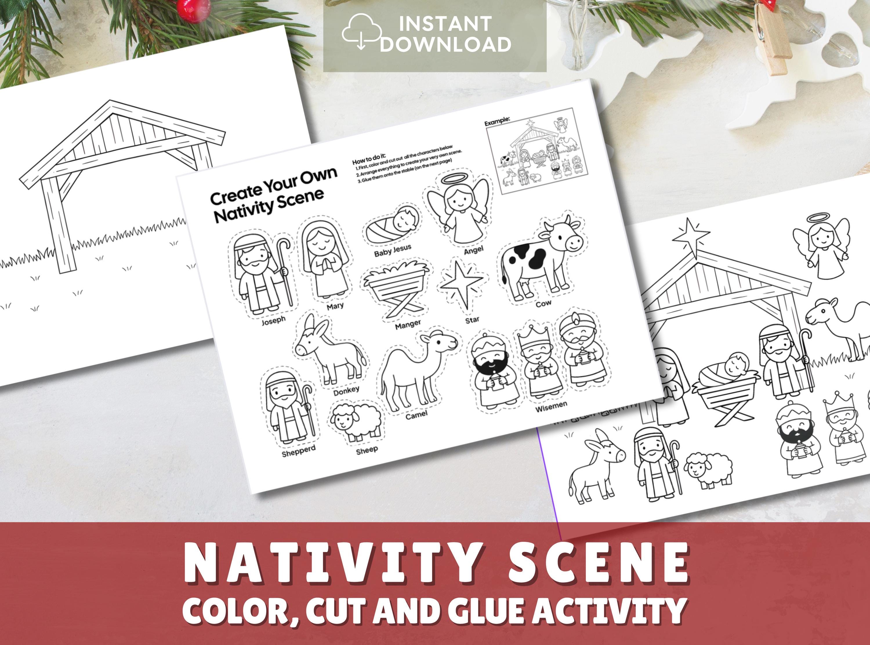 Nativity Scene Activity Printable DIY for Children Christmas Coloring ...