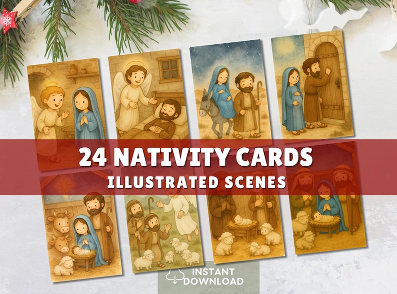 Christmas Nativity Story Scenes Cards Printable PDF Bible Story Clip ...