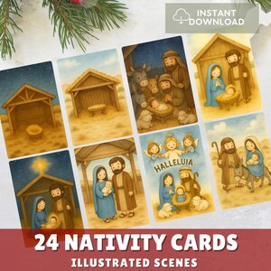 Christmas Nativity Story Scenes Cards Printable PDF Bible Story Clip ...