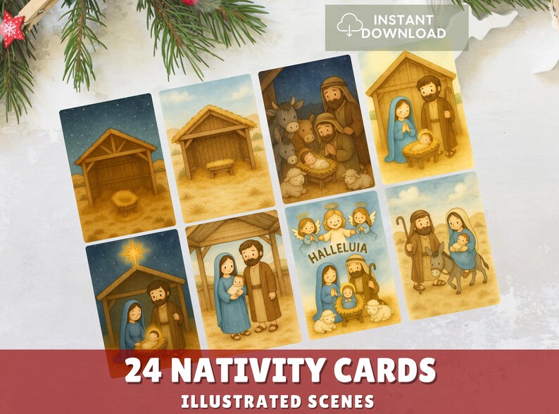 Christmas Nativity Story Scenes Cards Printable PDF Bible Story Clip ...