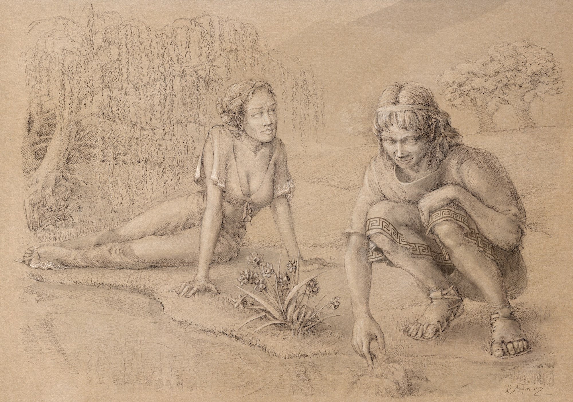 Narcissus And Echo Drawing