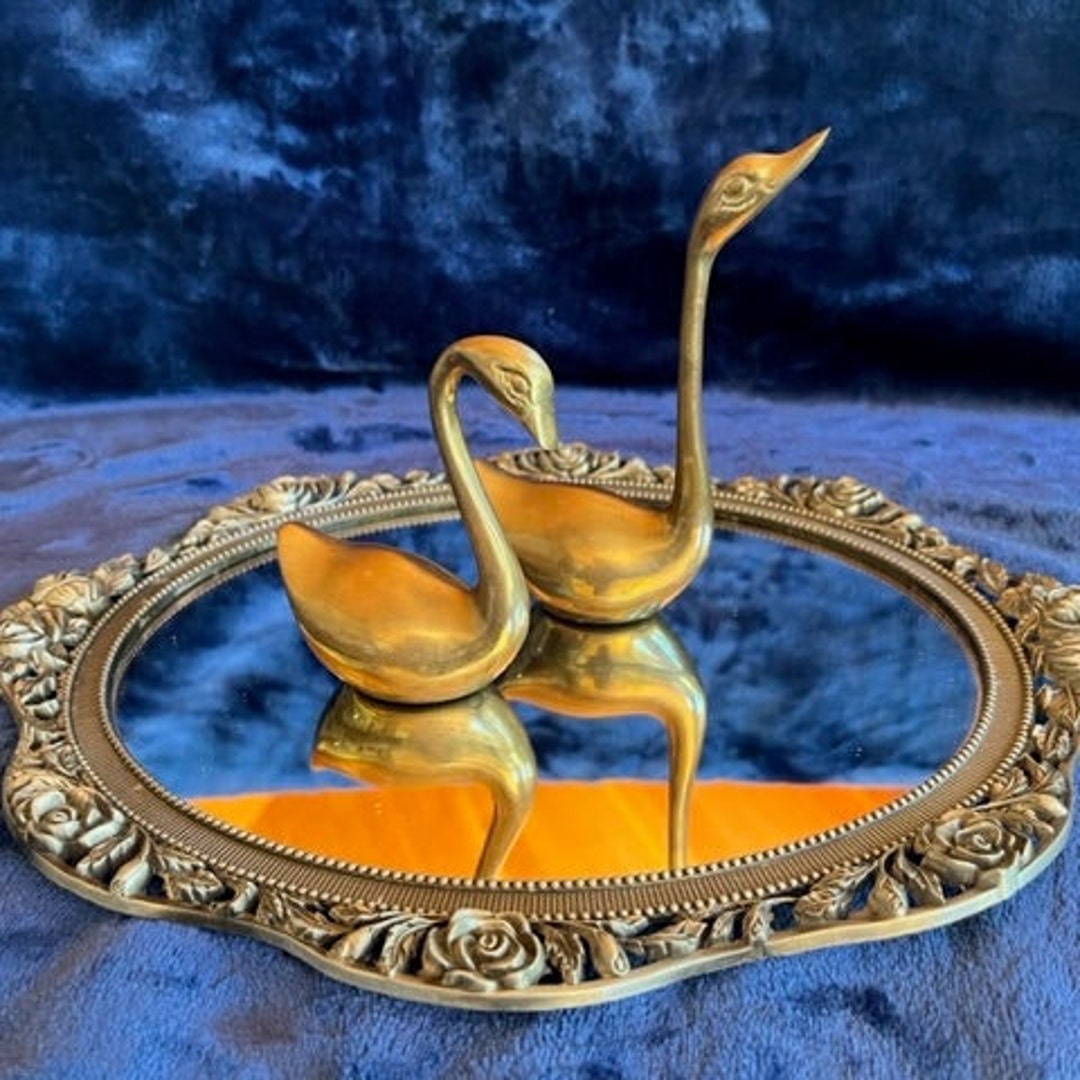 Vintage Pair of Solid Brass Swans - Etsy