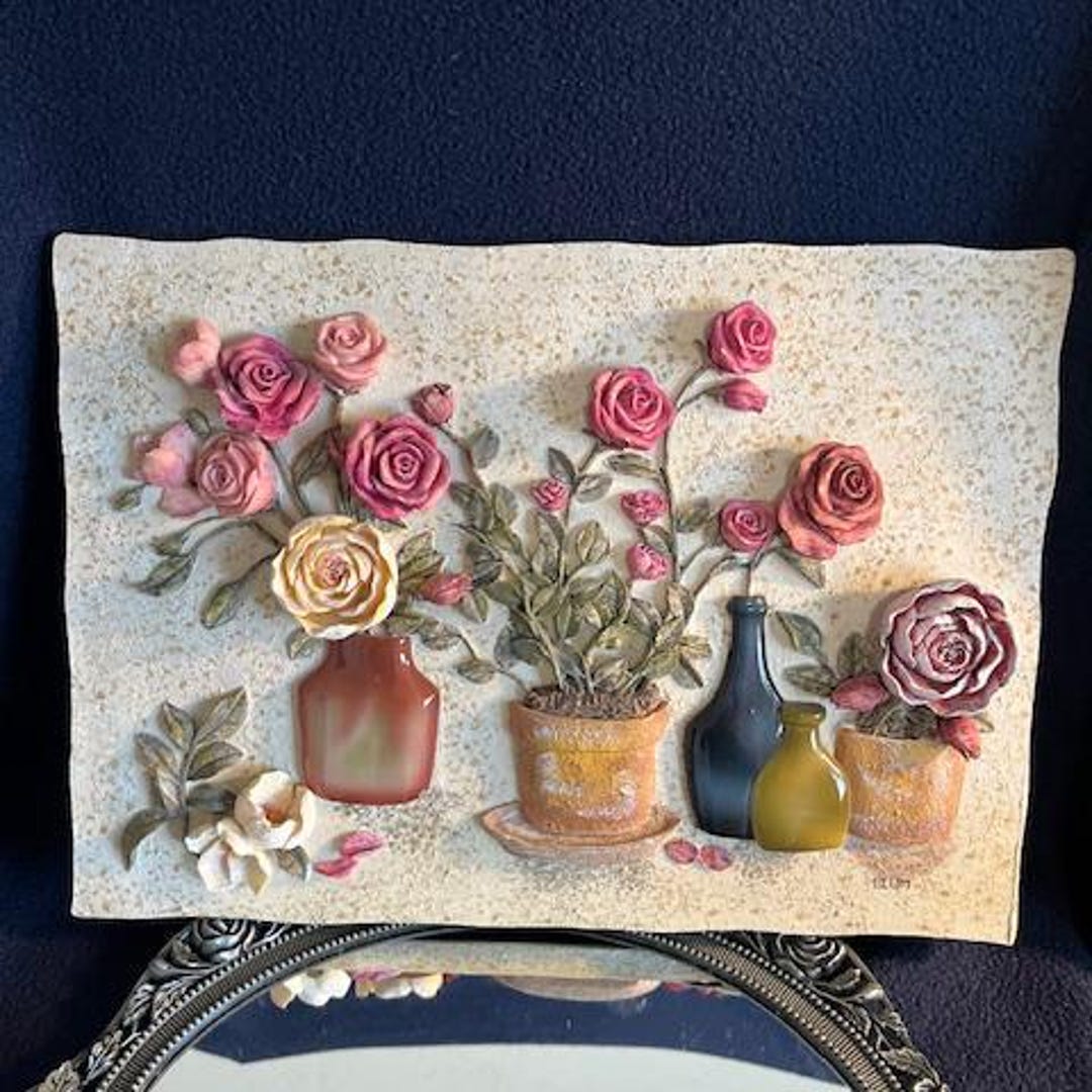 Vintage RARE Large Cheri Blum Rose Plaque - Etsy