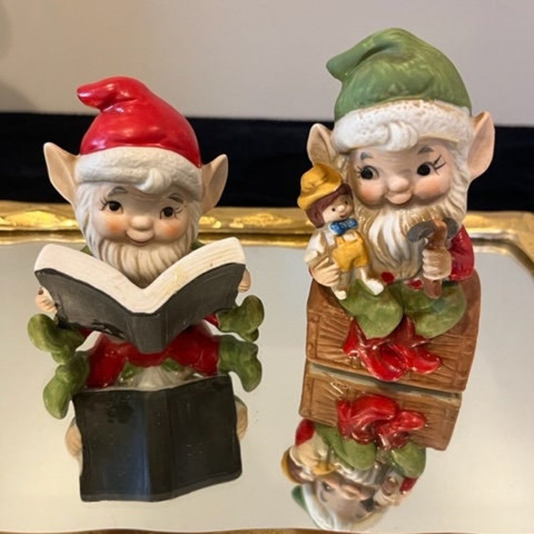 Vintage Homco Christmas Elves #5406 Holiday Ceramic Collectible Elves ...