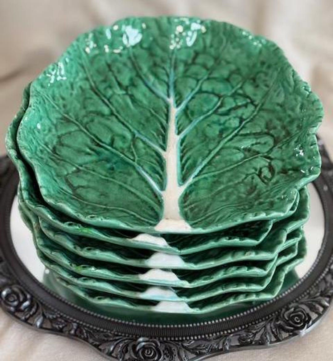 Set of 6 Vintage Bordallo Pinheiro Portugal Cabbage 8" Cabbage Plates ...