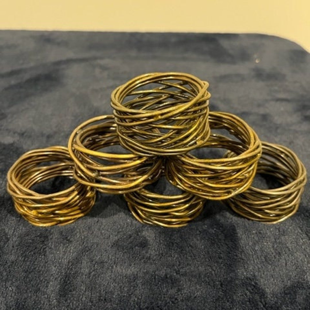 6 Vintage Weaved Brass Napkin Rings Farmhouse Serving, 1980’s Brass ...