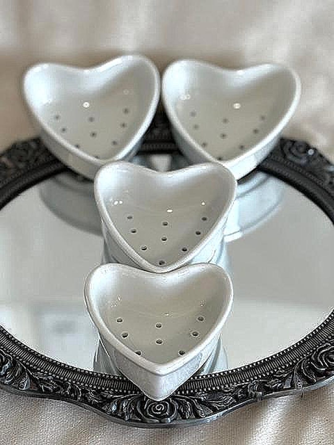 Set of 4 Vintage Apilco White Porcelain Heart Shaped Strainer/cheese ...