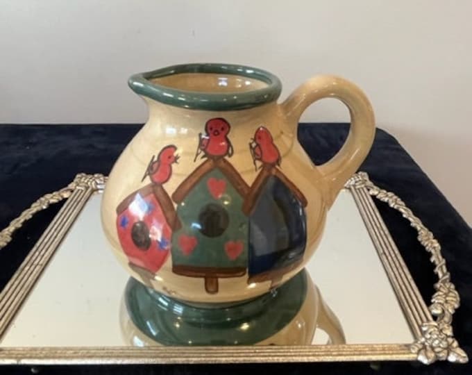 Vintage Folk Art/country Heatherstone Pitcher Signed GM Bird House ...