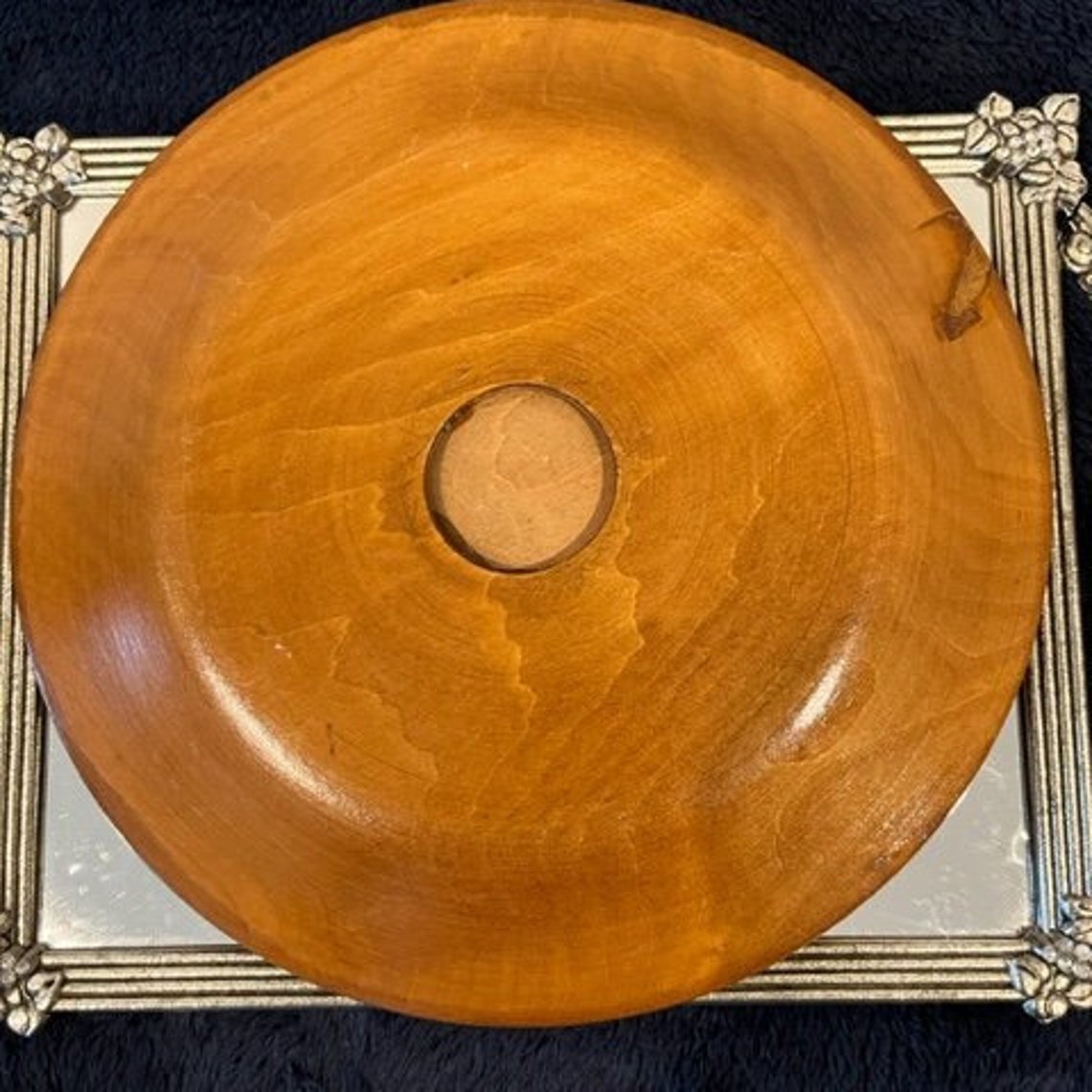 Set of 2 Vintage Hand Carved Wood Plates With Brass Threading Likely ...