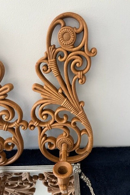 Set of 2 Vintage Syroco Ornate Sconces Homco Faux Rattan Ornate Sconces ...