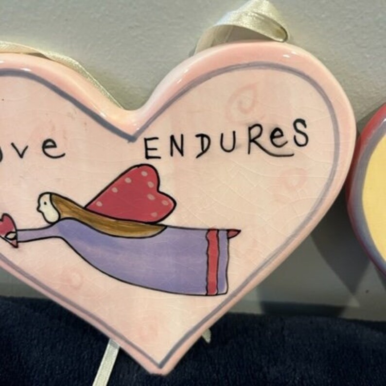 3 Vintage RUSS Heart Shaped Plaques-love Endures, Love Grows,love - Etsy