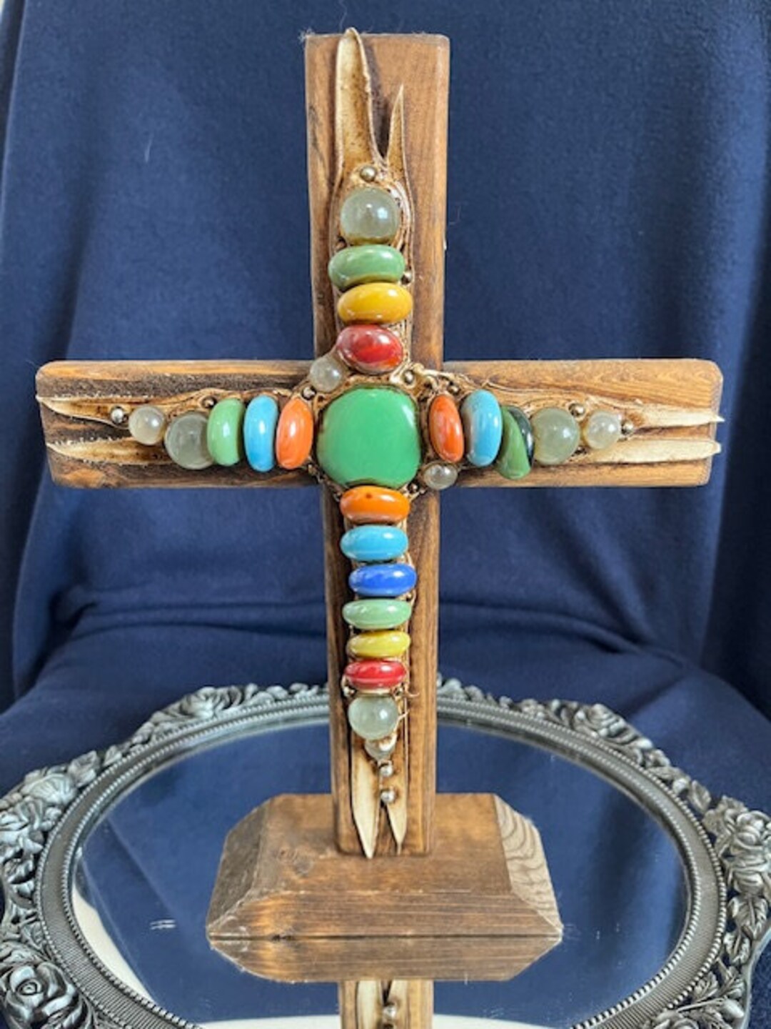 Vintage Southwest Wooden Cross Embellished With Multicolored Beads ...