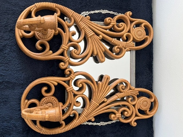 Set of 2 Vintage Syroco Ornate Sconces Homco Faux Rattan Ornate Sconces ...